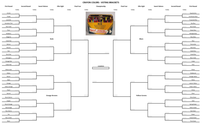 Favorite Crayola Crayon Colors – Round One – Voting Brackets