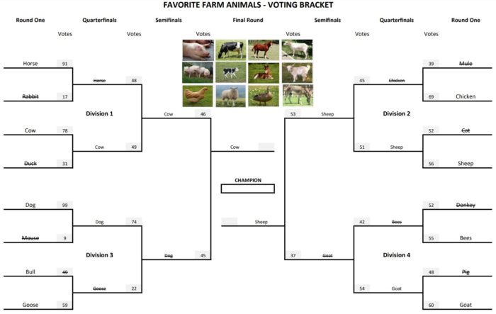 Favorite Farm Animals – Final Round – Voting Brackets