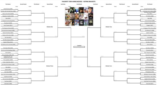 Favorite Tom Hanks Movies – Round One – Voting Brackets