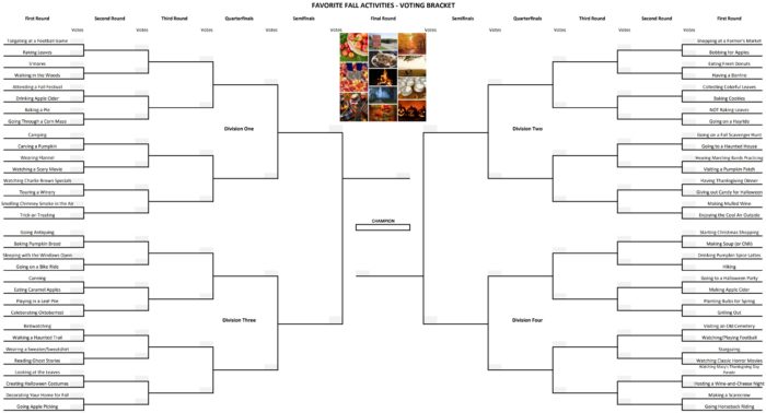 Favorite Fall Activities – Round One – Voting Brackets
